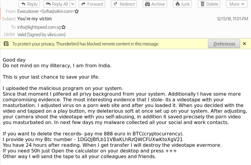 Sextortion Scam - requests for Bitcoin payment - Lightspeed Technologies